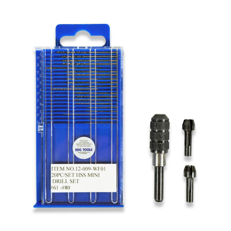 20PC Micro Drill Set 61-80 & 3pc pin chuck - RDG Tools