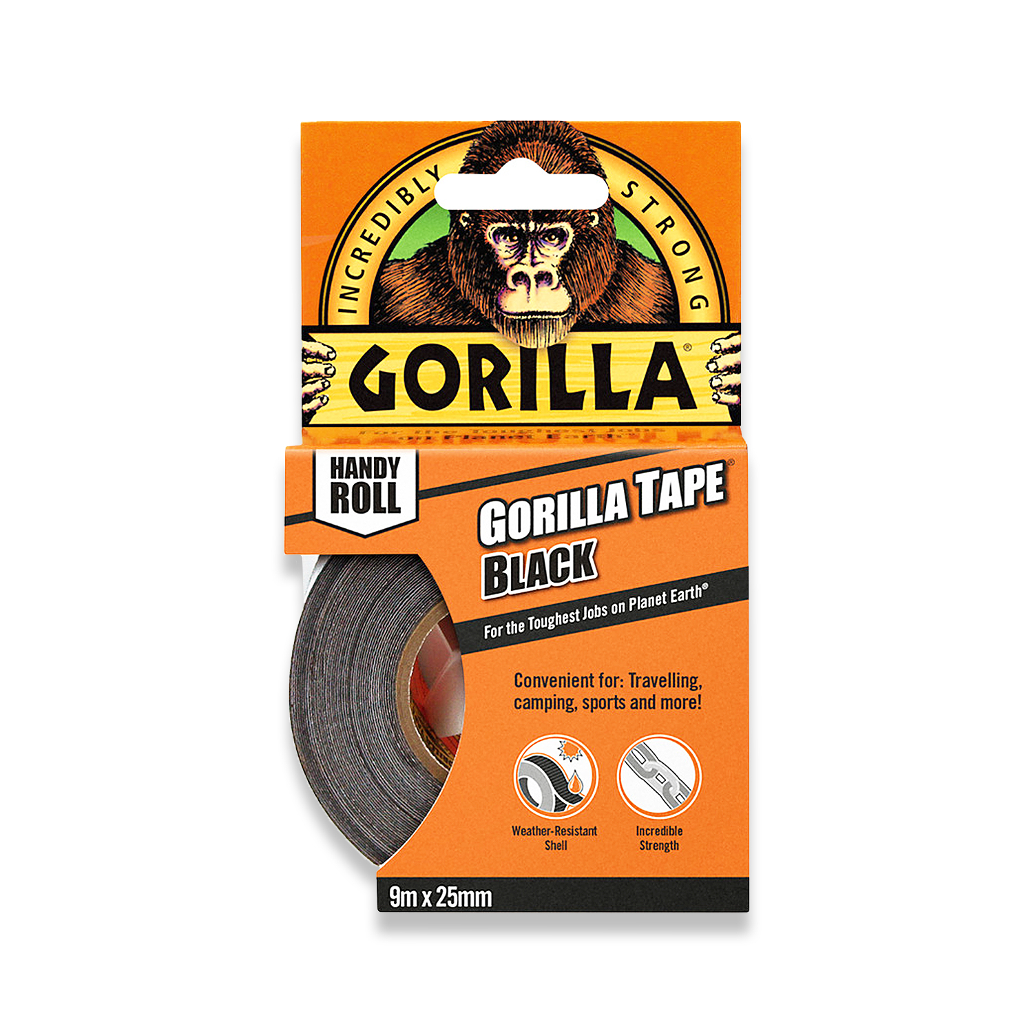 Gorilla Tape Black Handy Roll 25mm x 9m 3044401 - RDG Tools