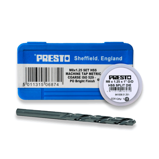 Presto M8 x 1.25 HSS Taps and Die Set + 6.8mm Tapping Drill - RDG Tools