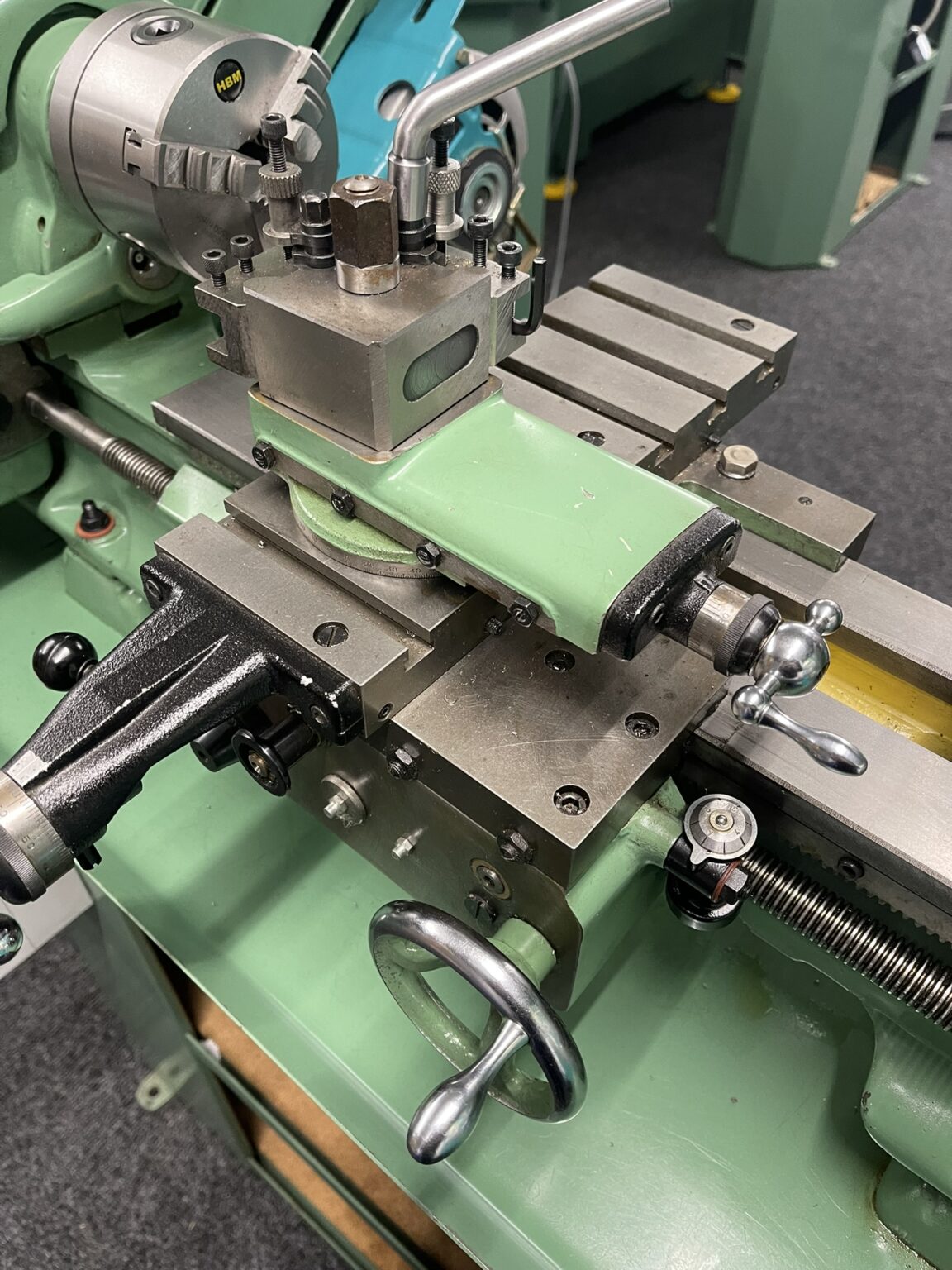 Used Myford Super 7 lathe on cabinet with gearbox power cross feed 240v ...