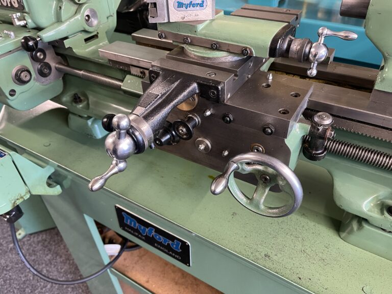 Used Myford Super 7 lathe on cabinet with gearbox power cross feed 240v ...