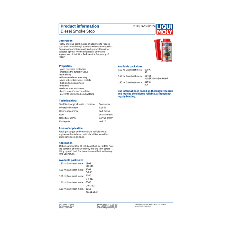 LIQUI MOLY Diesel Smoke Stop Additive 150ml 1808 - RDG Tools